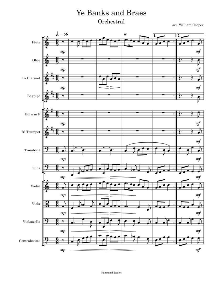 Ye Banks and Braes – Robert Burns Sheet music for Trombone, Tuba, Flute, Oboe & more instruments ...