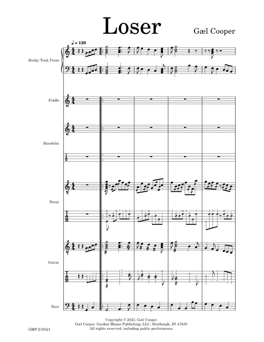 Loser - Gæl Cooper Sheet music for Piano, Violin, Guitar, Bass guitar ...
