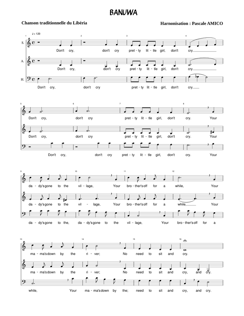 Banuwa (3 voix MuseScore) Sheet music for Soprano, Alto, Baritone (SATB ...