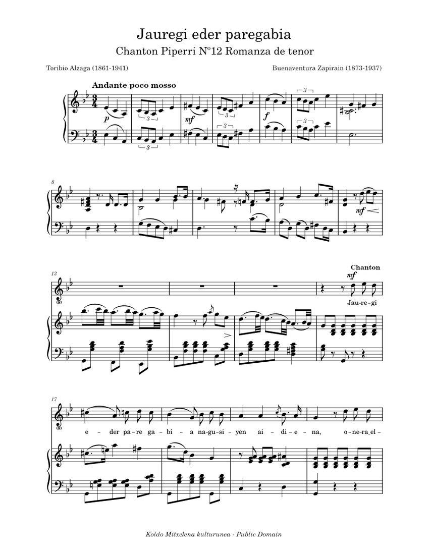 Chanton Piperri. Nº12 Jauregi eder paregabia (Romanza de tenor ...
