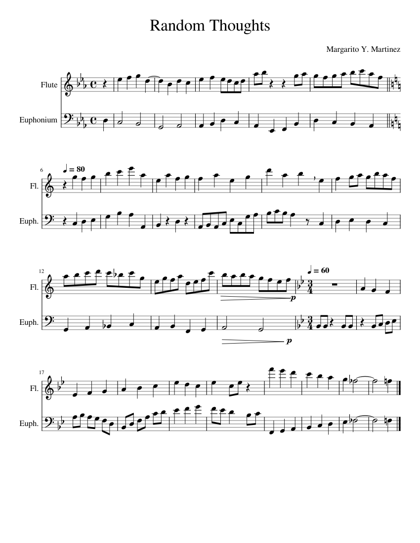 Random Thoughts Sheet music for Euphonium, Flute (Mixed Duet ...
