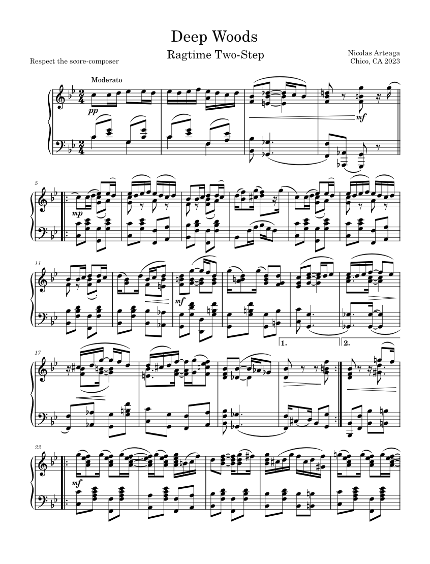 Deep Woods (Rag) Sheet music for Piano (Solo) | Musescore.com