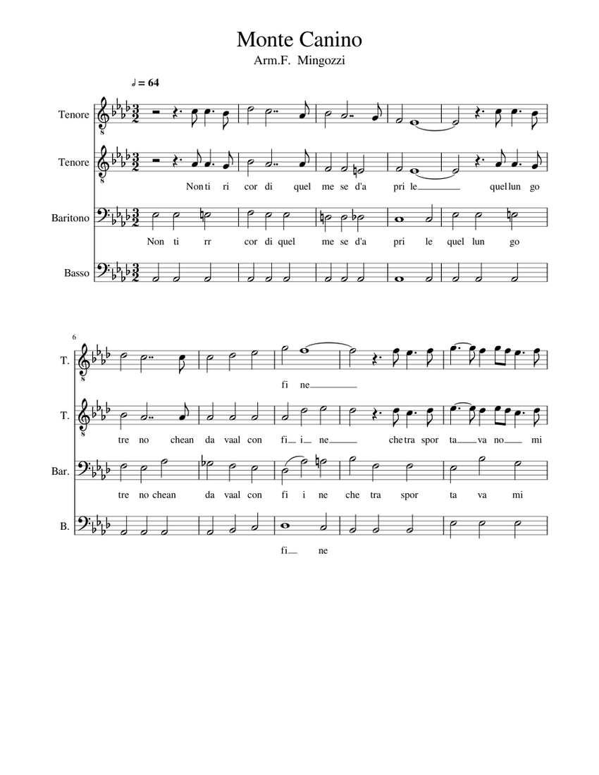 Monte Canino Sheet music for Tenor, Bass, Baritone (Choral) | Musescore.com