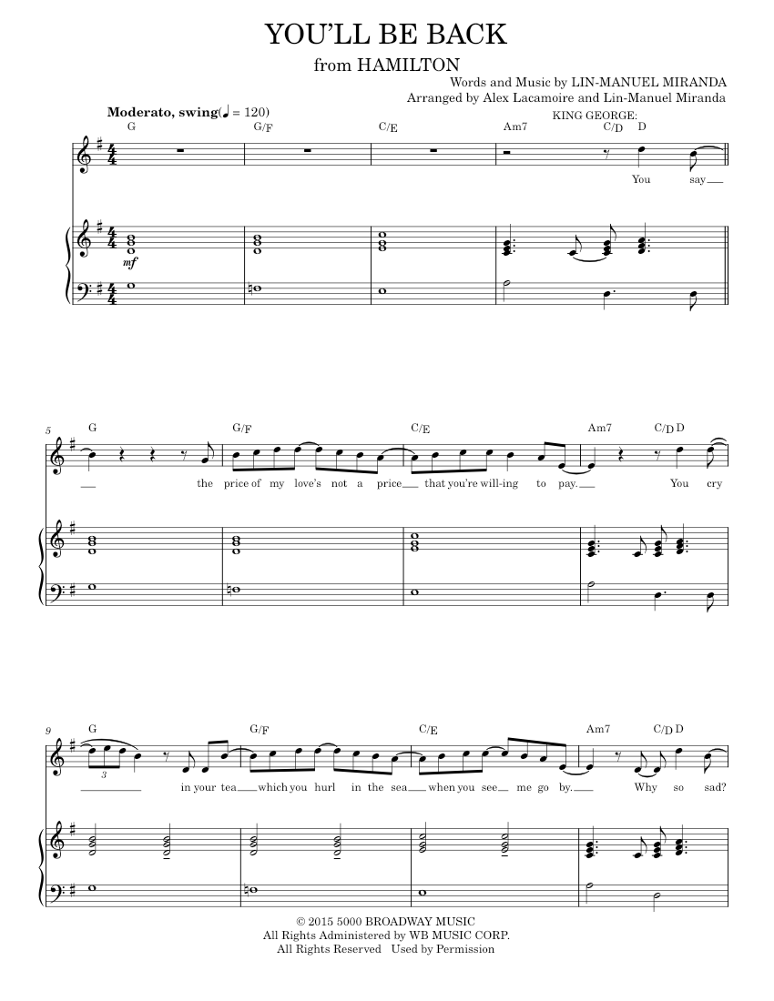 Play Official version of You'll Be Back (from Hamilton) Sheet Music by ...