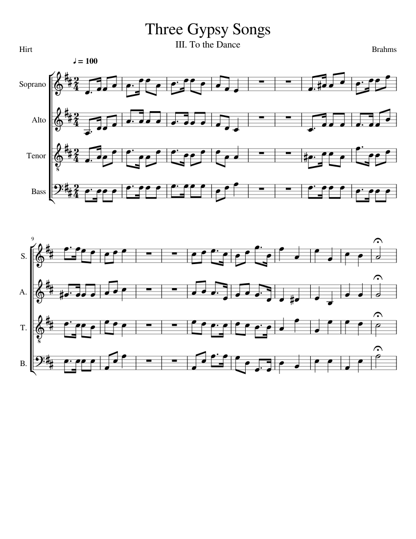 Three Gypsy Songs III Dance Sheet Music for Soprano, Alto, Tenor, Bass ...