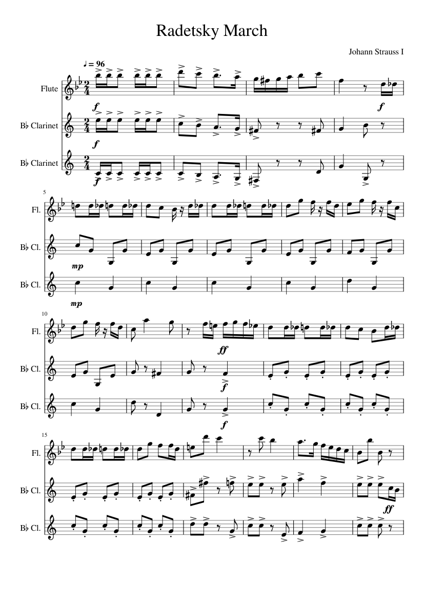 Radetsky March Sheet Music for Flute, Clarinet in b-flat (Woodwind Trio ...