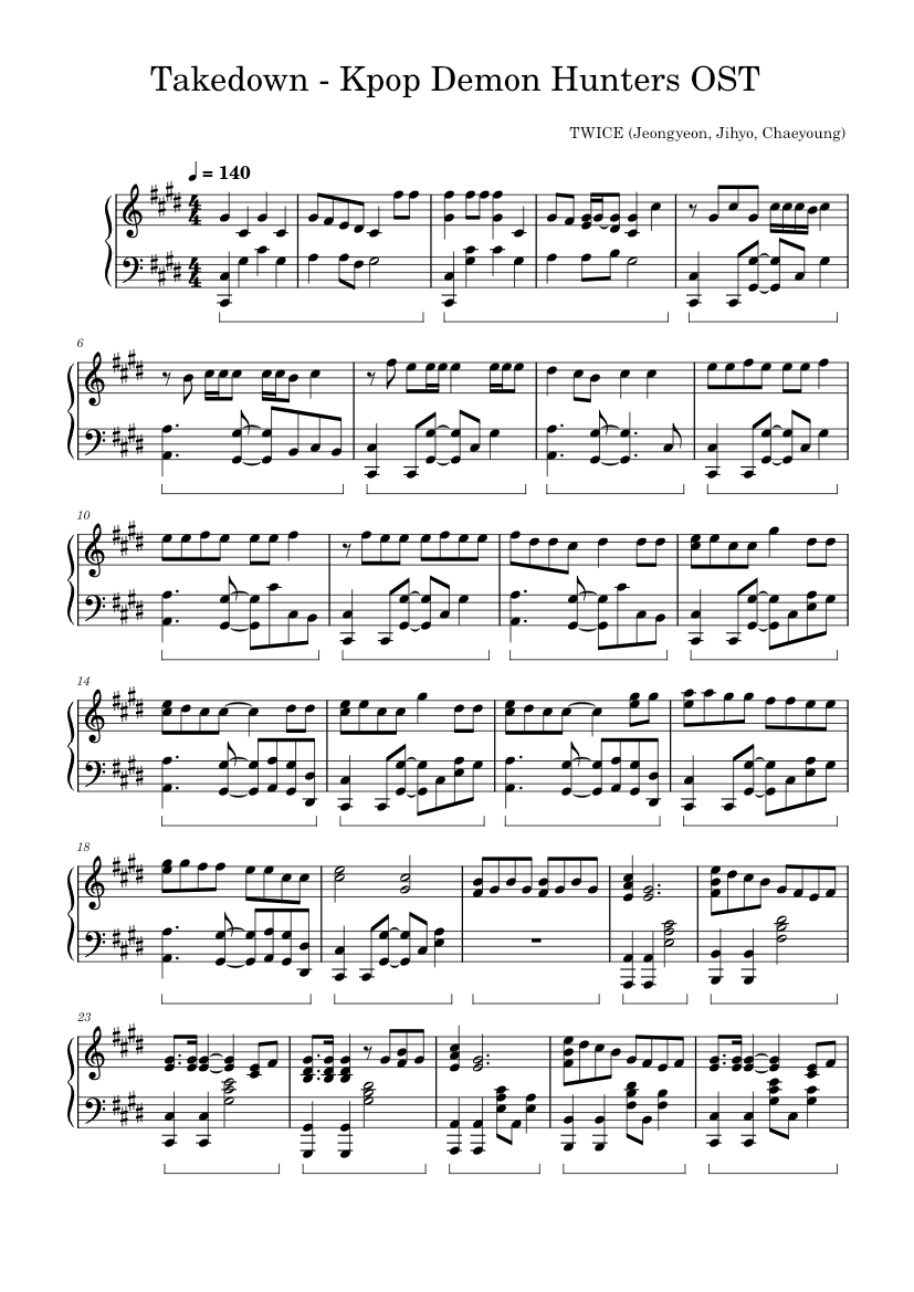 Takedown - Kpop Demon Hunters – TWICE Sheet Music for Piano (Solo ...