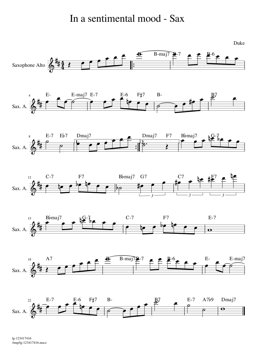 In a sentimental mood - Sax Sheet music for Piano, Saxophone alto (Solo ...