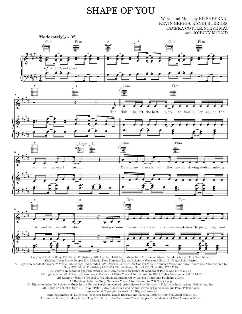 shape of you Sheet music for Piano, Vocals by Ed Sheeran Official ...