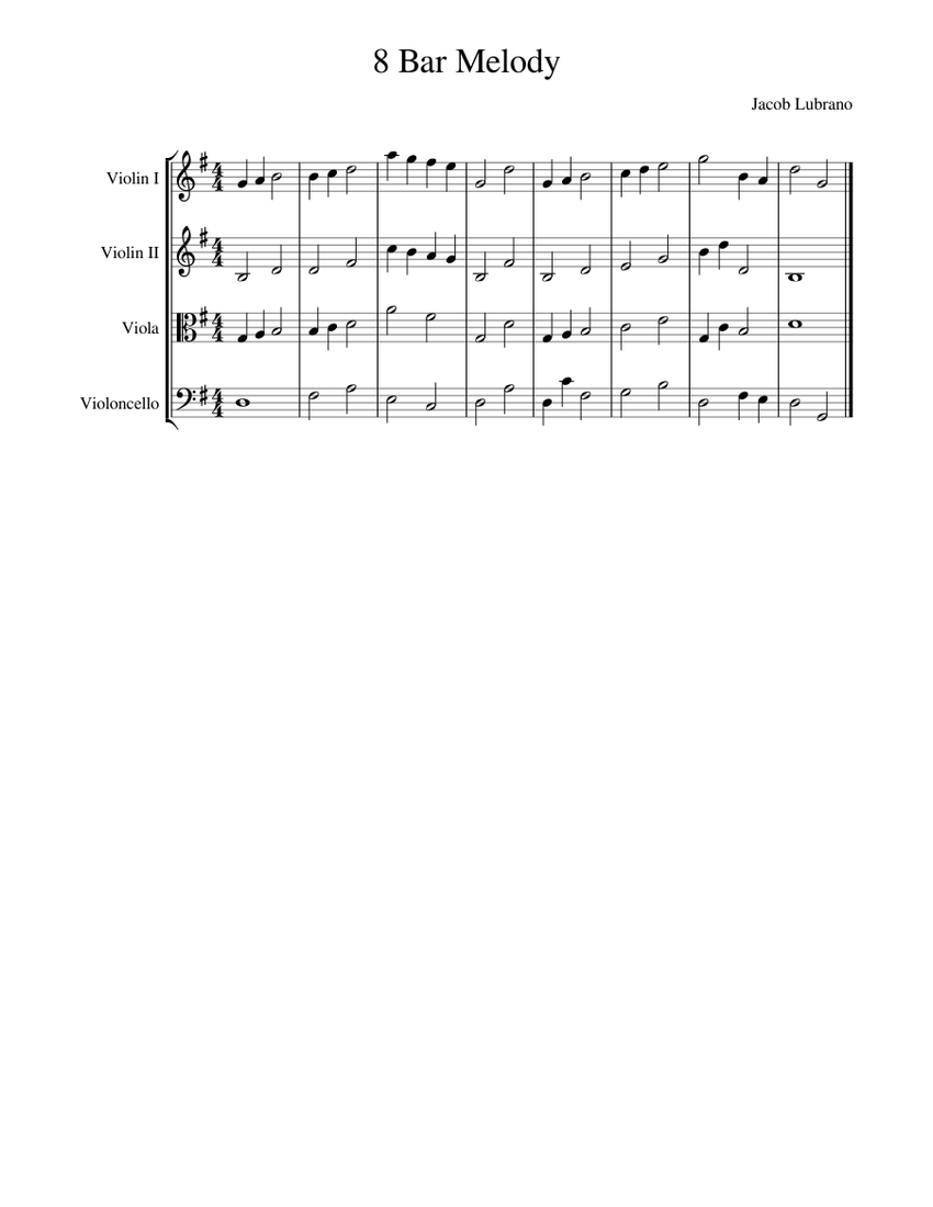 8 Bar Melody Sheet music for Violin, Viola, Cello (String Quartet ...
