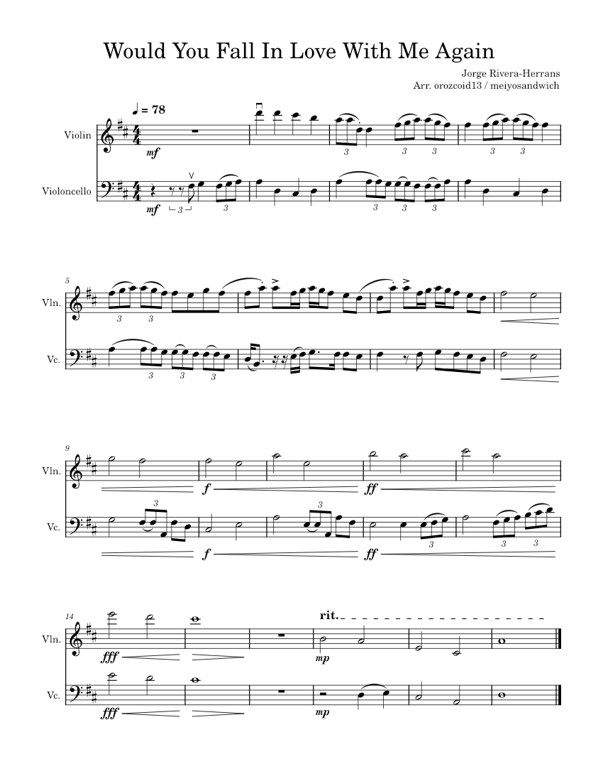 EPIC: Would You Fall In Love With Me Again (duet ver.) Sheet Music for ...
