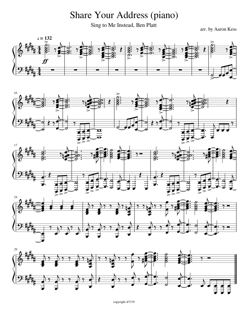 Share Your Address Sheet music for Piano (Solo) Easy | Musescore.com