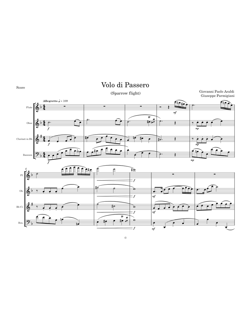 Volo di Passero – Giovanni Paolo Araldi - Giuseppe Parmigiani Sheet ...