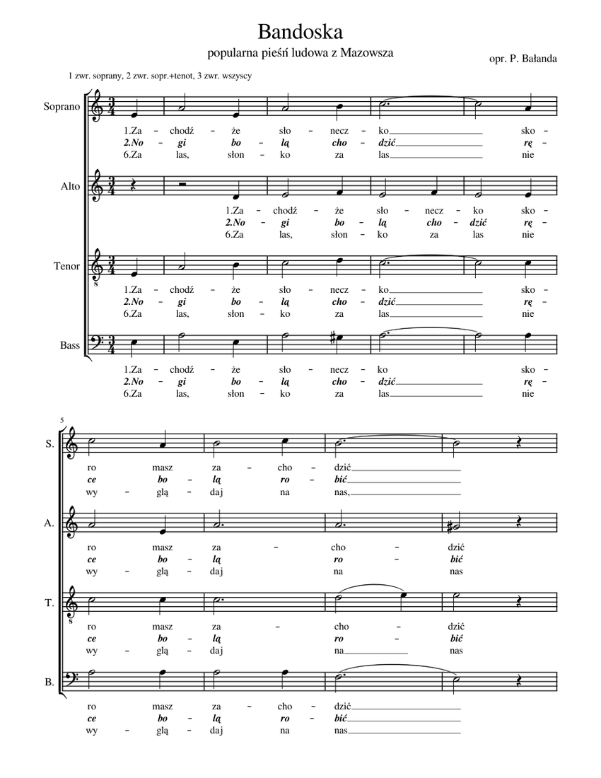 Bandoska Sheet music for Soprano, Alto, Tenor, Bass voice (SATB ...