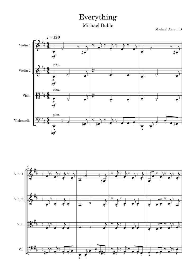 Everything – Michael Bublé Sheet Music for Violin, Viola, Cello (String Quartet) | MuseScore.com
