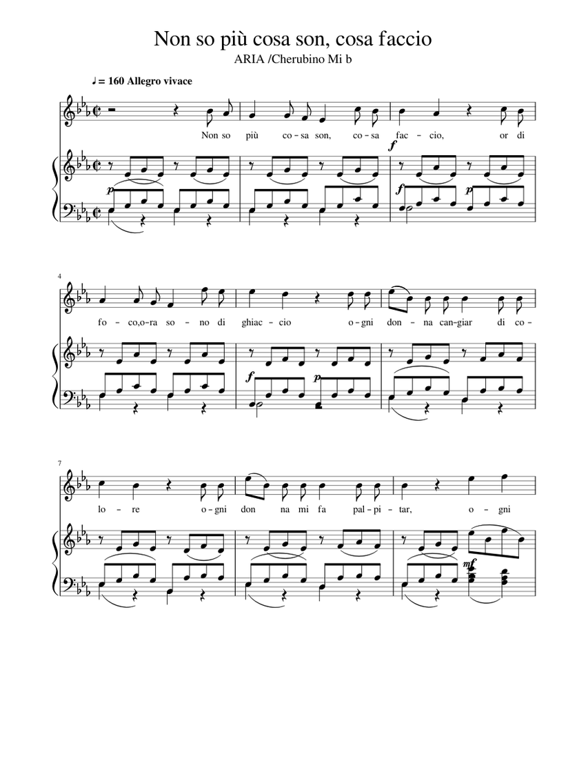 Non so più cosa son, cosa faccio Sheet music for Piano, Vocals (Piano-Voice) | Musescore.com