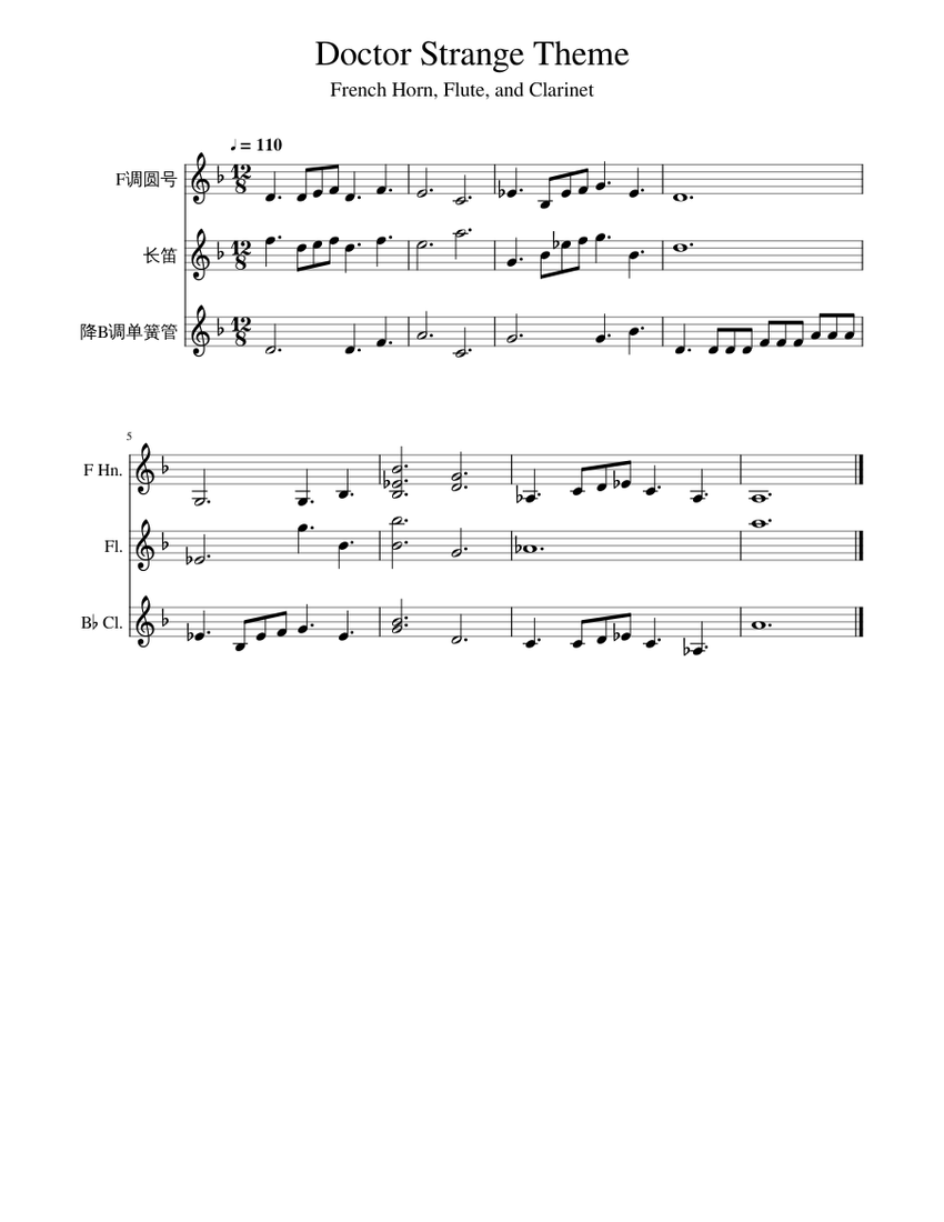 Doctor_Strange_Theme Sheet music for Flute, Clarinet in b-flat, French ...