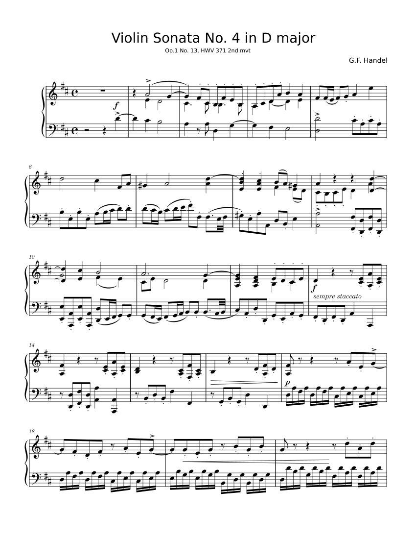 Violin Sonata in D major, HWV 371 – Georg Friedrich Händel Violin ...