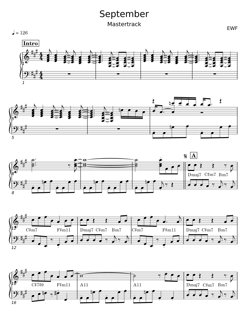 September - EWF Sheet music for Piano (Solo) | Musescore.com