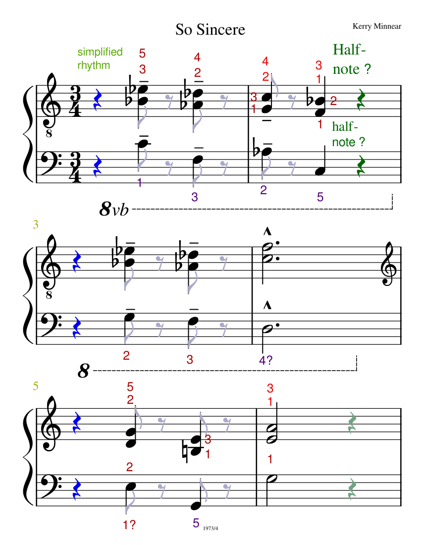 So Sincere (with re-harmonizations in place of dissonant chords) Sheet ...