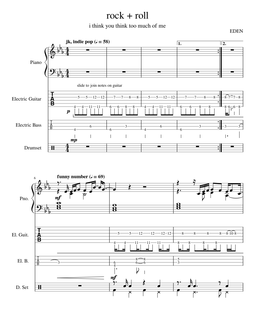 rock + roll – EDEN Sheet music for Piano, Guitar, Bass guitar, Drum ...