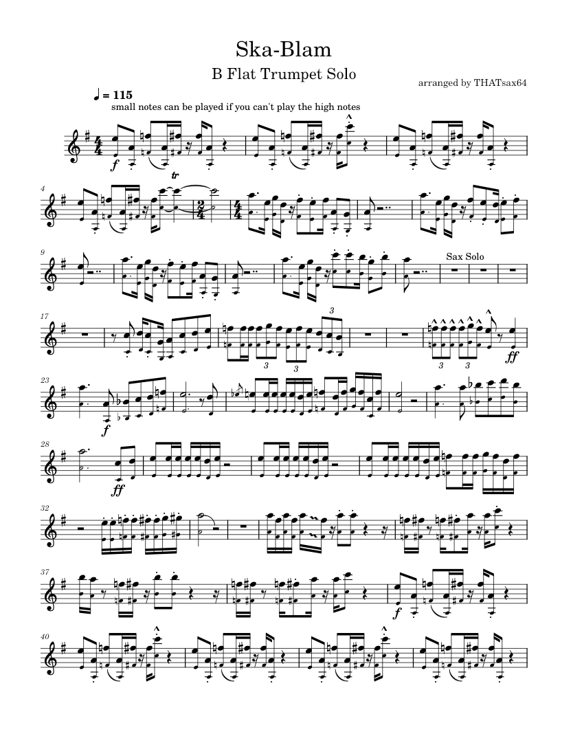 Ska-Blam! (Bb Trumpet Solo) Sheet Music for Trumpet in b-flat (Solo) | MuseScore.com