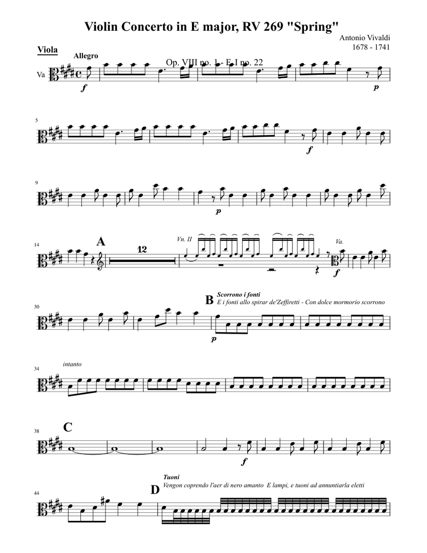 Vivaldi “Spring” 1st mov. Sheet music for Viola (Solo) | Musescore.com