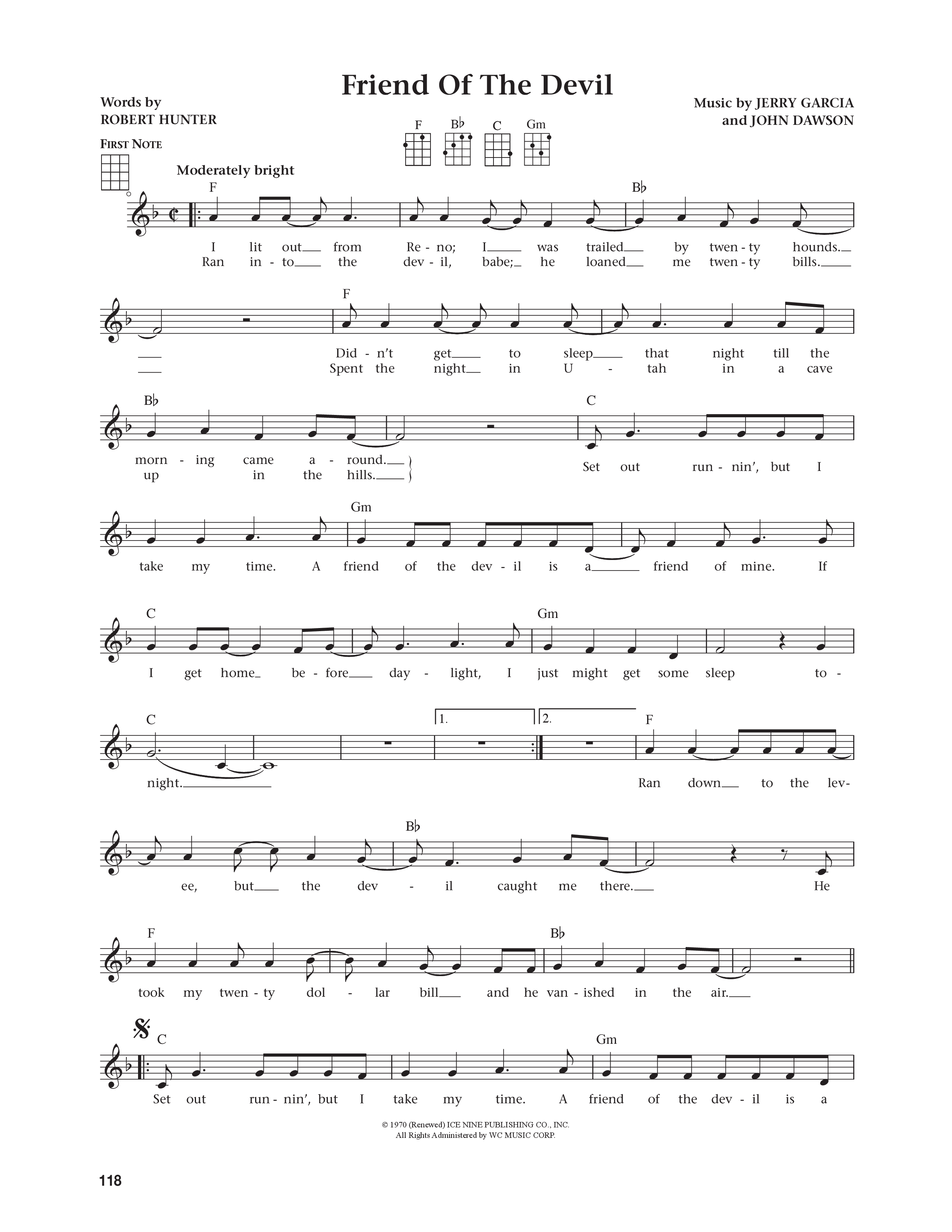Play Official version of Friend of the devil sheet music by Grateful ...