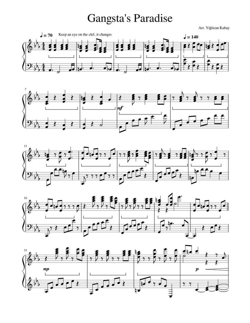 Gangsta's Paradise – Coolio Sheet music for Piano (Solo) | Musescore.com