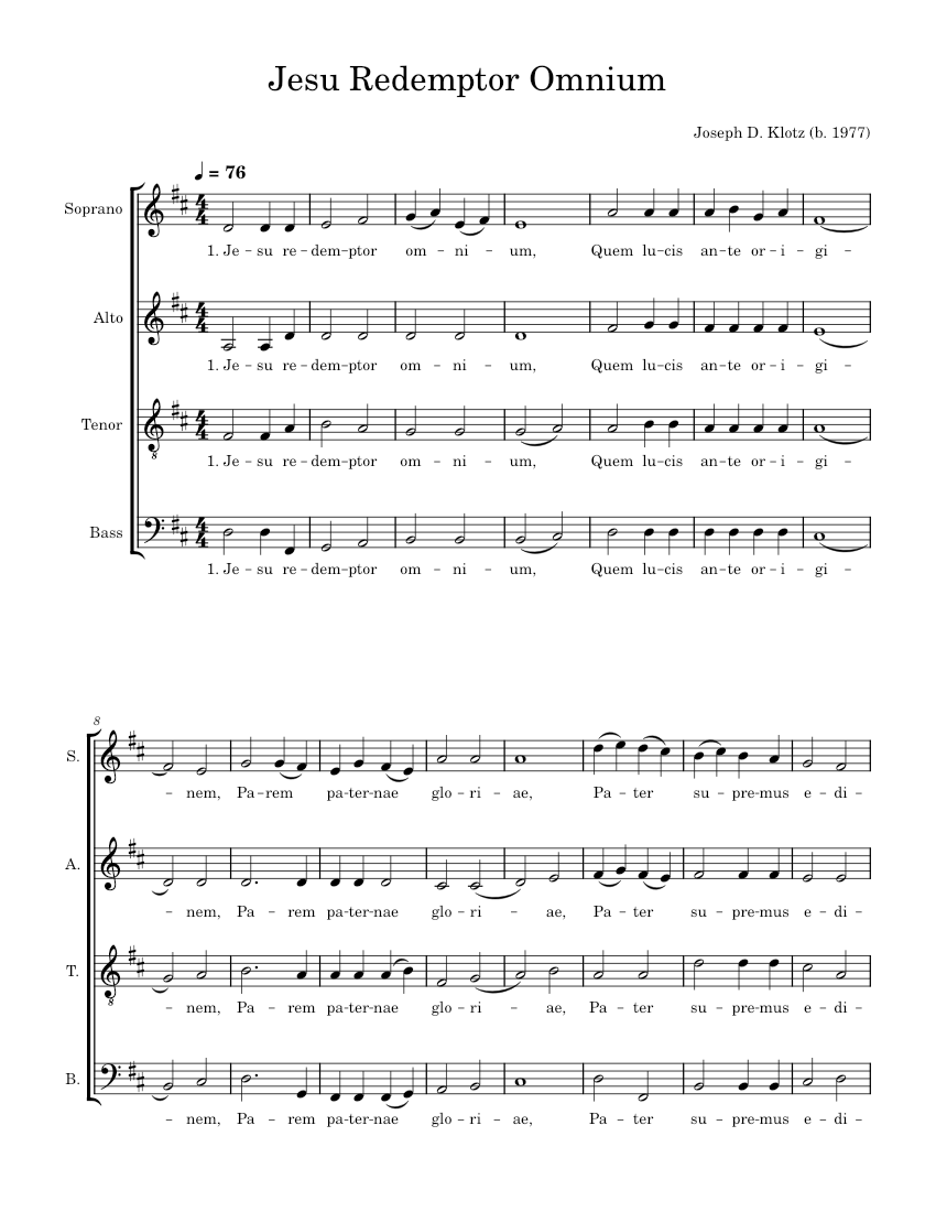 Jesu Redemptor Omnium Sheet music for Bass guitar, Synthesizer (SATB ...