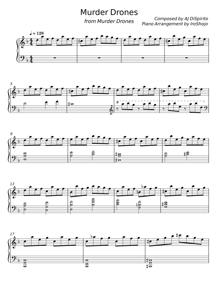Murder Drones - AJ DiSpirito Sheet Music for Piano (Solo) | MuseScore.com