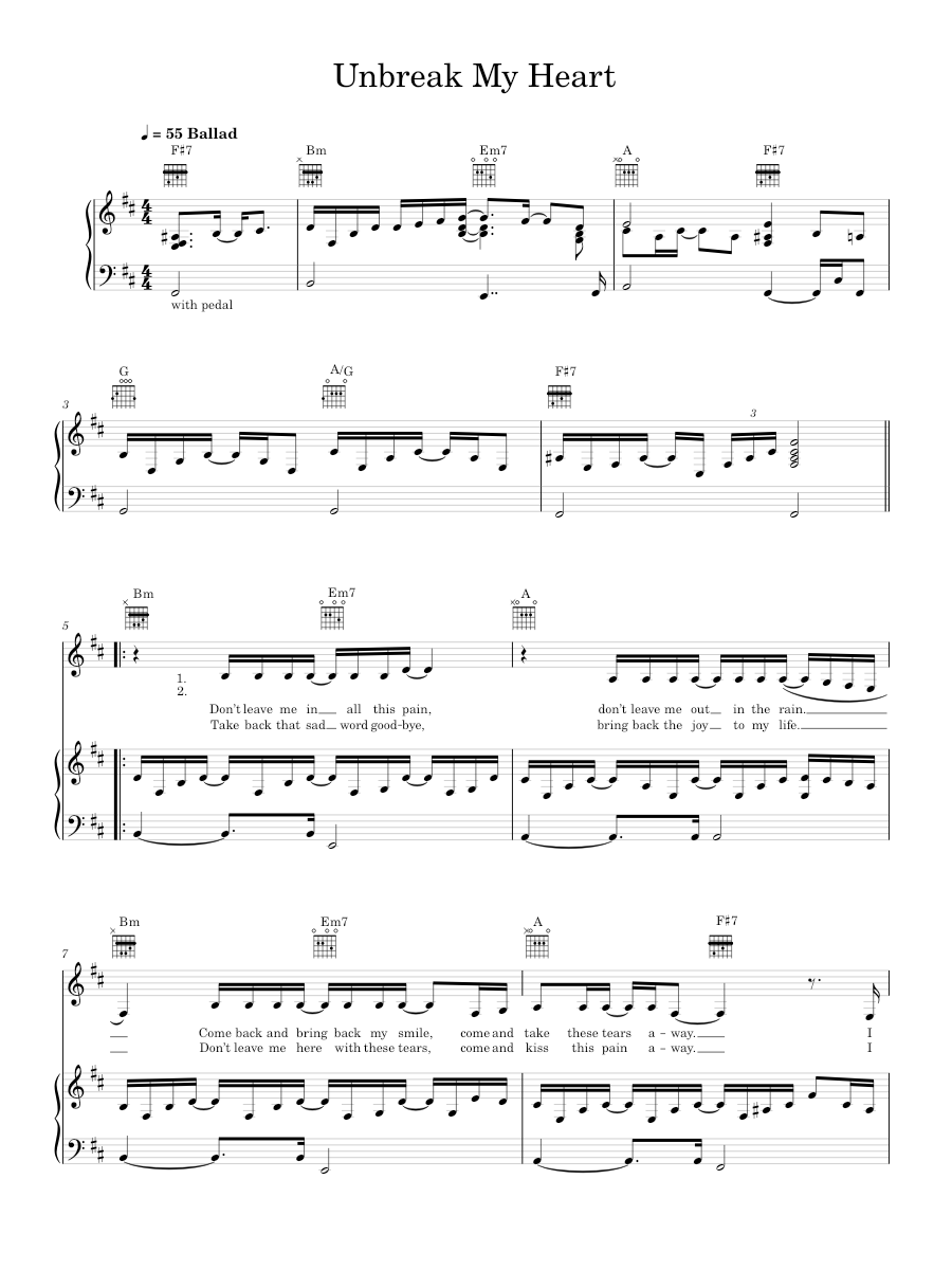 unbreak my heart Sheet music for Piano, Vocals by Toni Braxton Official | MuseScore.com