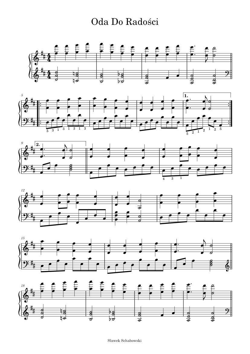 Oda Do Radości (cover Schabik) Sheet Music for Piano (Solo) | MuseScore.com