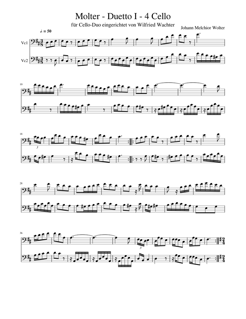 Molter - Duettos - 4 Cello Sheet music for Cello (String Duet) | Musescore.com