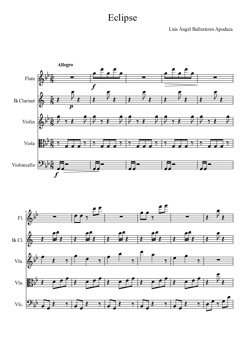 Eclipse Sheet music for Flute, Violin, Viola, Clarinet other (Mixed ...