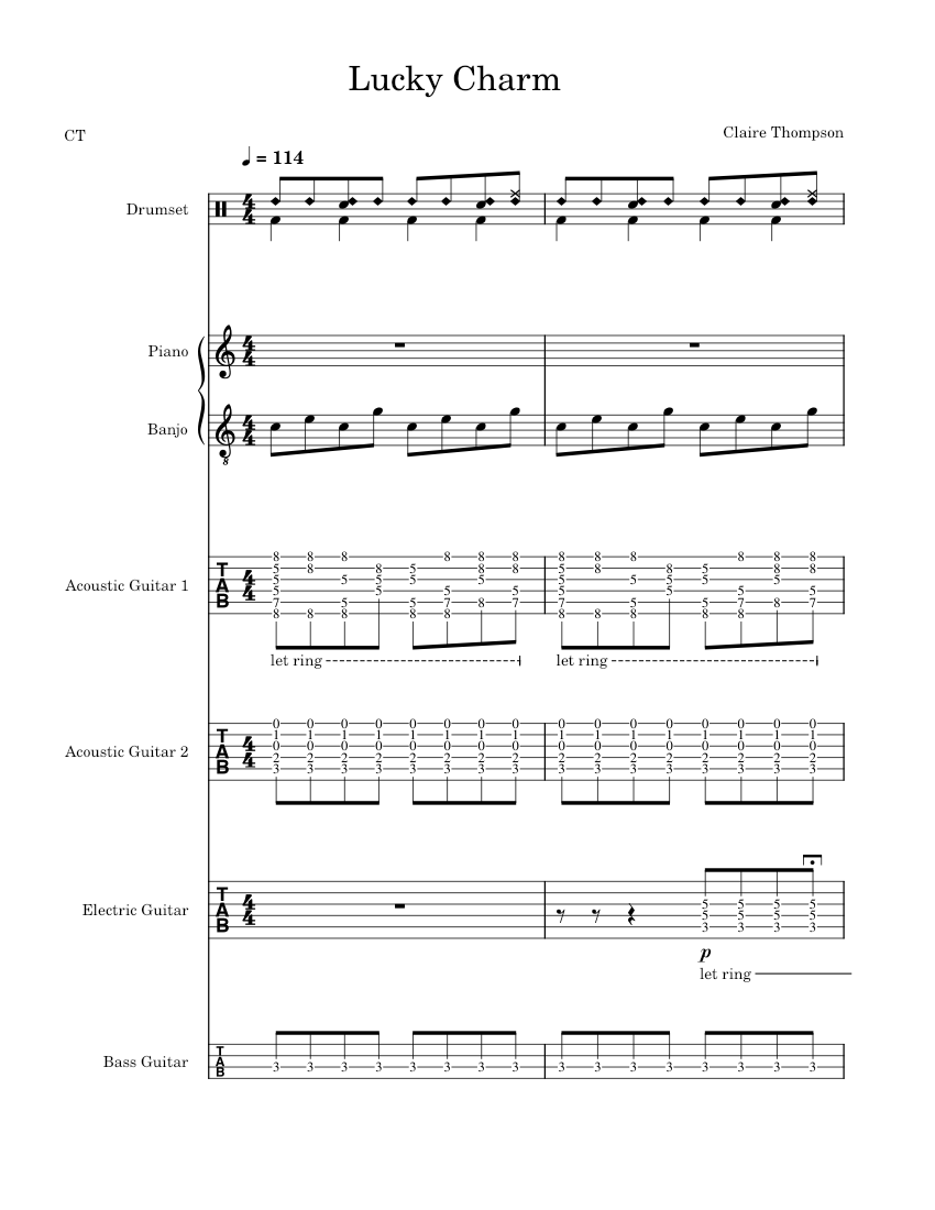 Lucky Charm Sheet music for Piano, Guitar, Bass guitar, Drum group ...