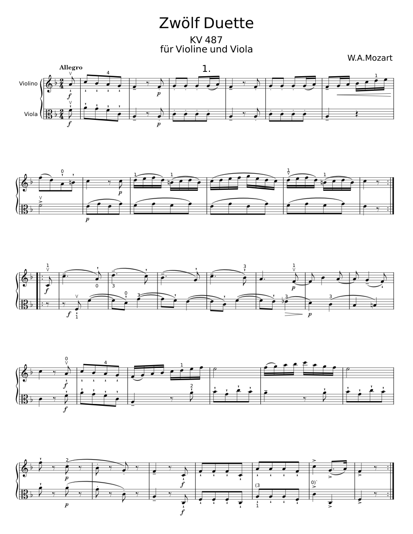 12 Easy Duets for violin and cello - Wolfgang Amadeus Mozart Sheet Music for Violin, Viola ...