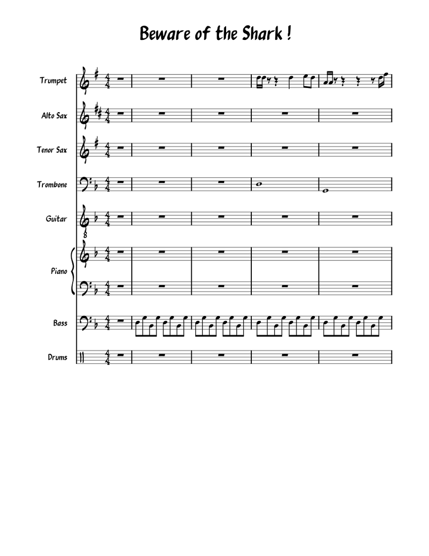 Beware_of_the_Shark_! Sheet music for Piano, Trombone, Saxophone alto ...