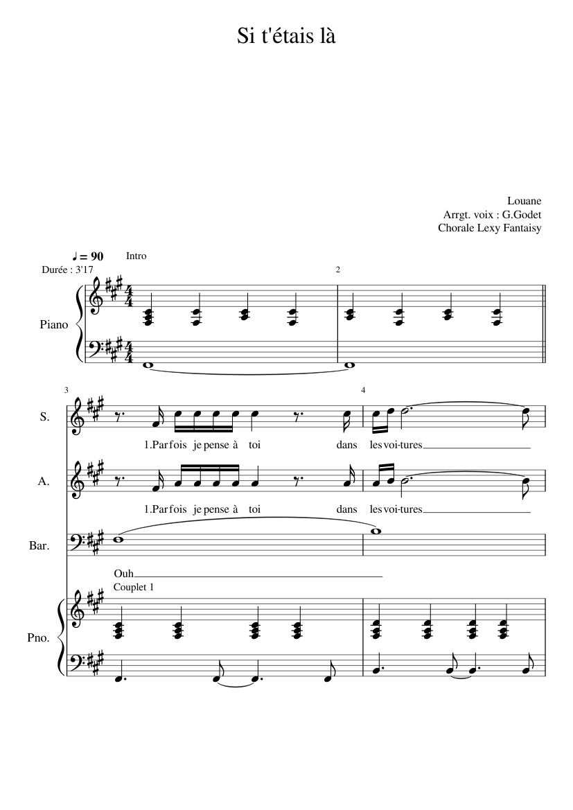 Si t'étais là Sheet music for Piano, Soprano, Alto, Baritone (Mixed ...