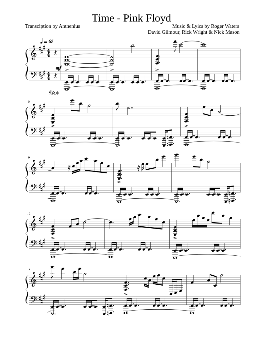 Time – Pink Floyd - piano tutorial