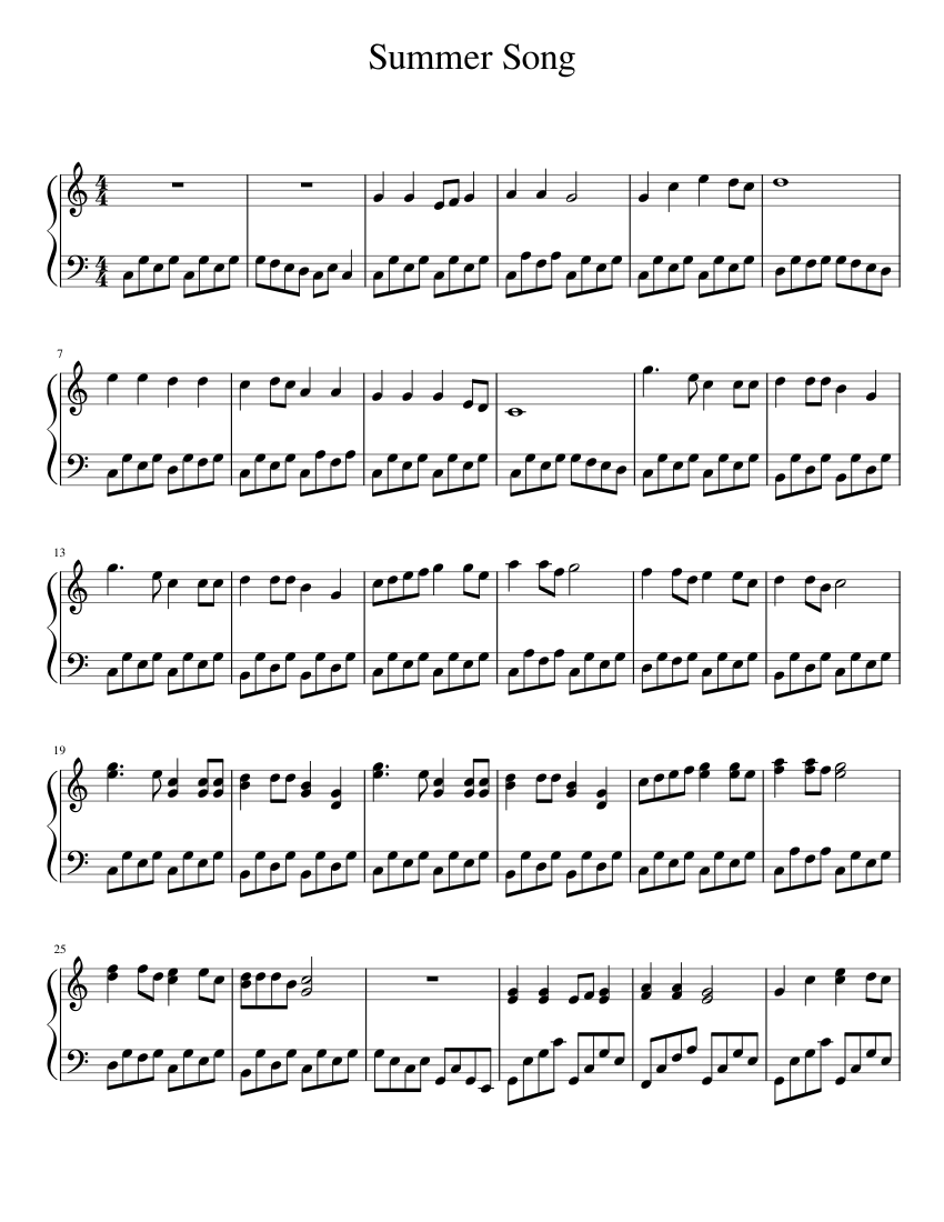 Summer Song Sheet music for Piano (Solo) | Musescore.com