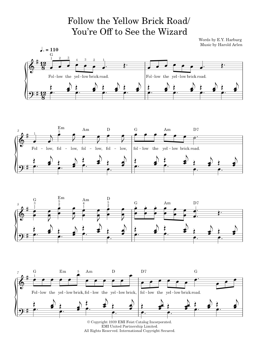 Play Official version of Follow the Yellow Brick Road Sheet Music by ...