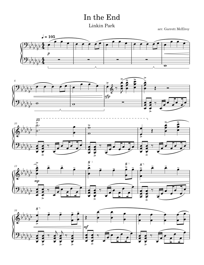 In the End – Linkin Park (Early advanced) Sheet Music for Piano (Solo ...