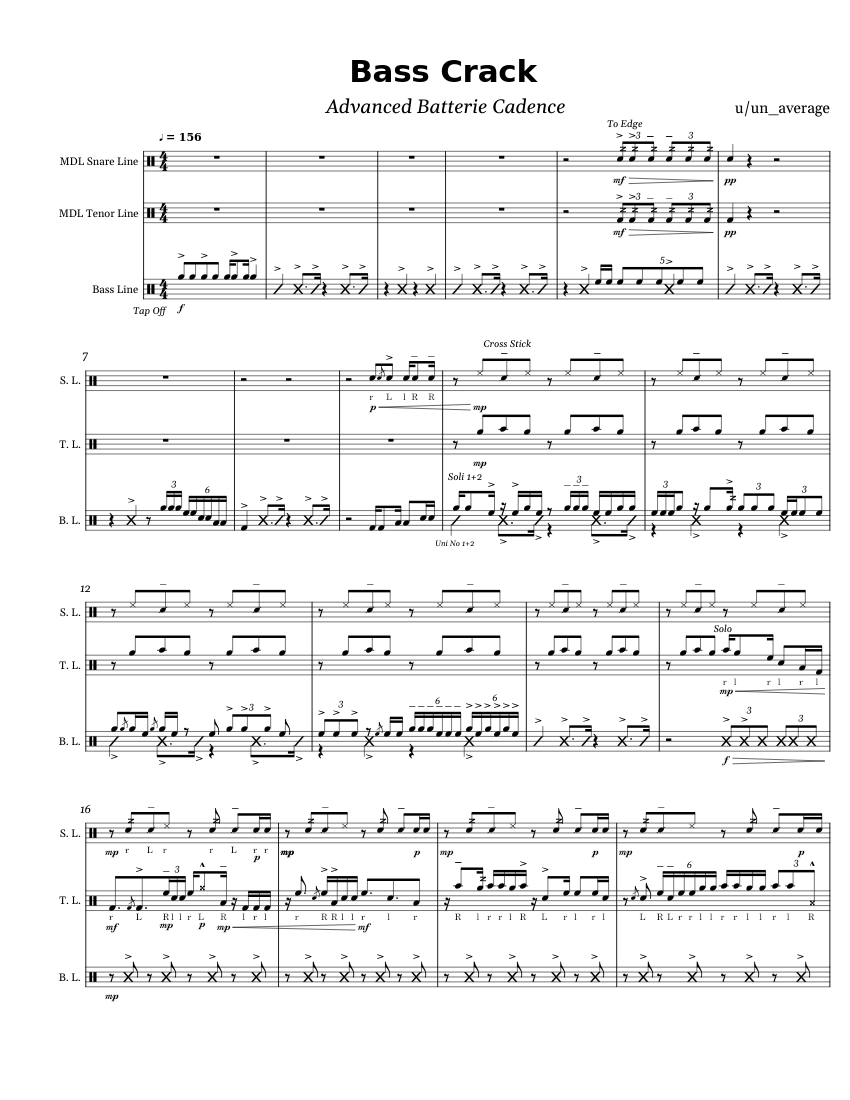 Bass Crack Sheet music for Snare drum, Tenor drum, Bass drum (Marching ...