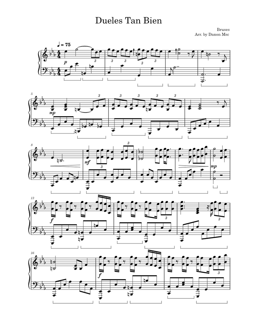Dueles Tan Bien – Bruses (Short Piano Cover) Sheet music for Piano ...