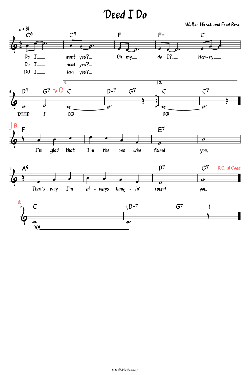 'Deed I Do (Lead sheet with lyrics ) Sheet Music with Chords for Piano ...