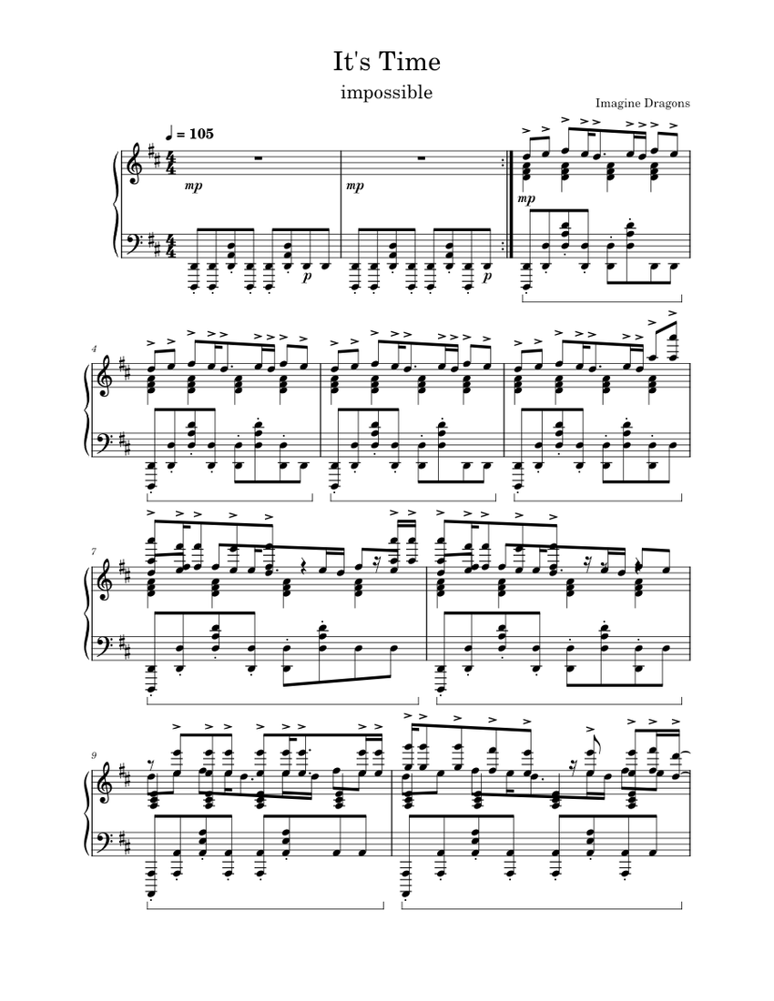 It's Time – Imagine Dragons Sheet music for Piano (Solo) | Musescore.com