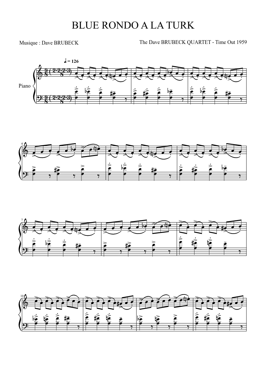 Blue Rondo A La Turk Sheet music for Piano (Solo) | Musescore.com