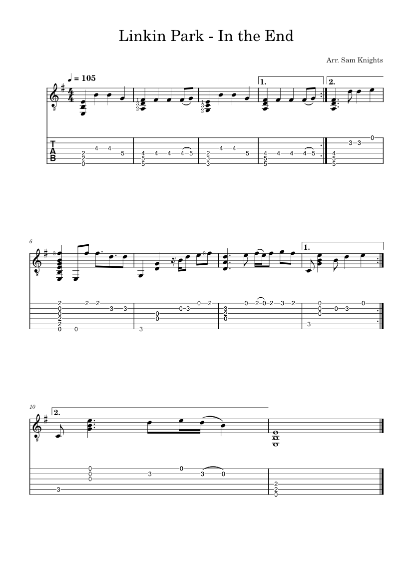 Linkin Park - In the End Sheet Music and Tab for Guitar (Solo ...