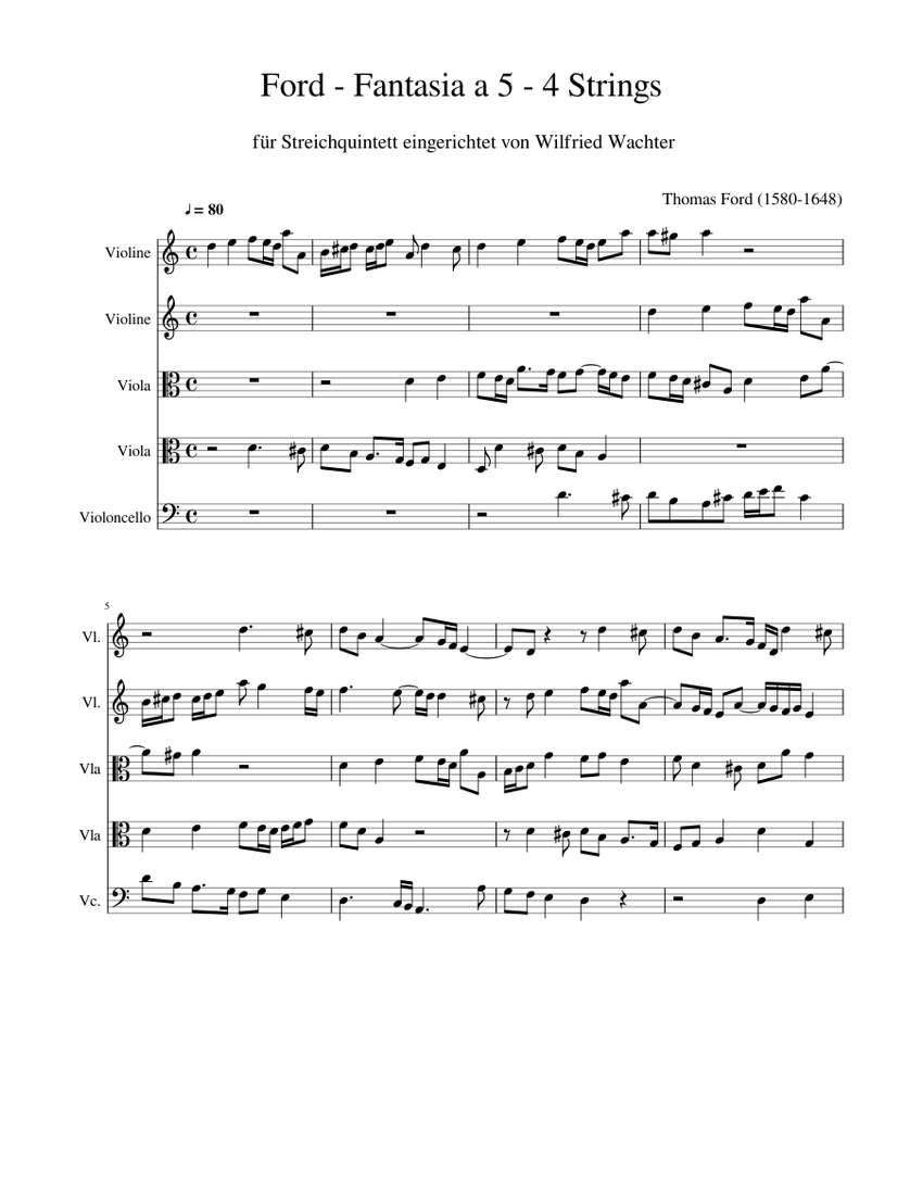 Ford - Fantasia a 5 - 4 Strings Sheet music for Violin, Viola, Cello (String Quintet ...